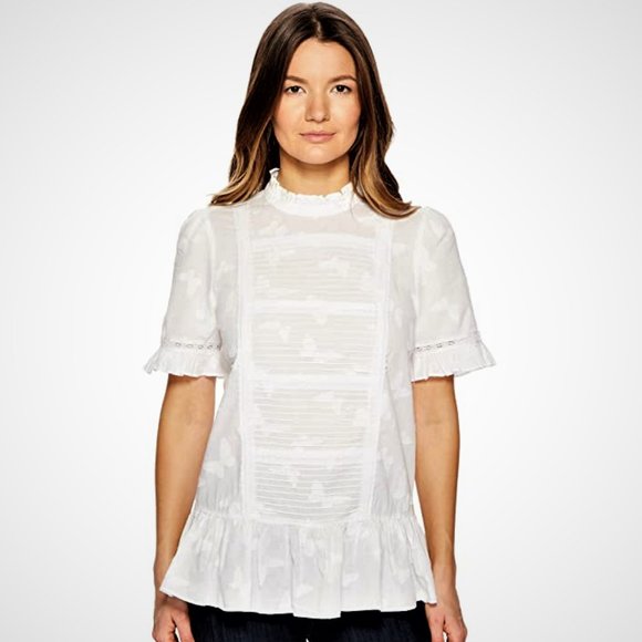 kate spade | Tops | Kate Spade Butterfly Clipped Flounce Top In White ...